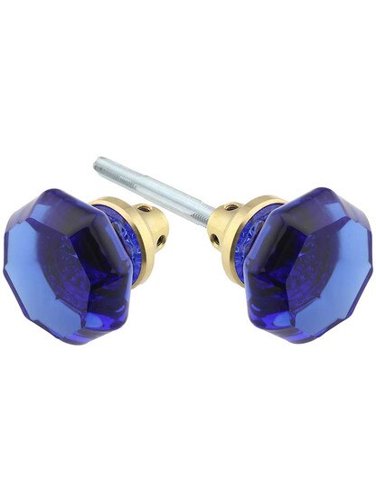 Pair of Cobalt Blue Octagonal Crystal-Glass Door Knobs | House of Antique Hardware